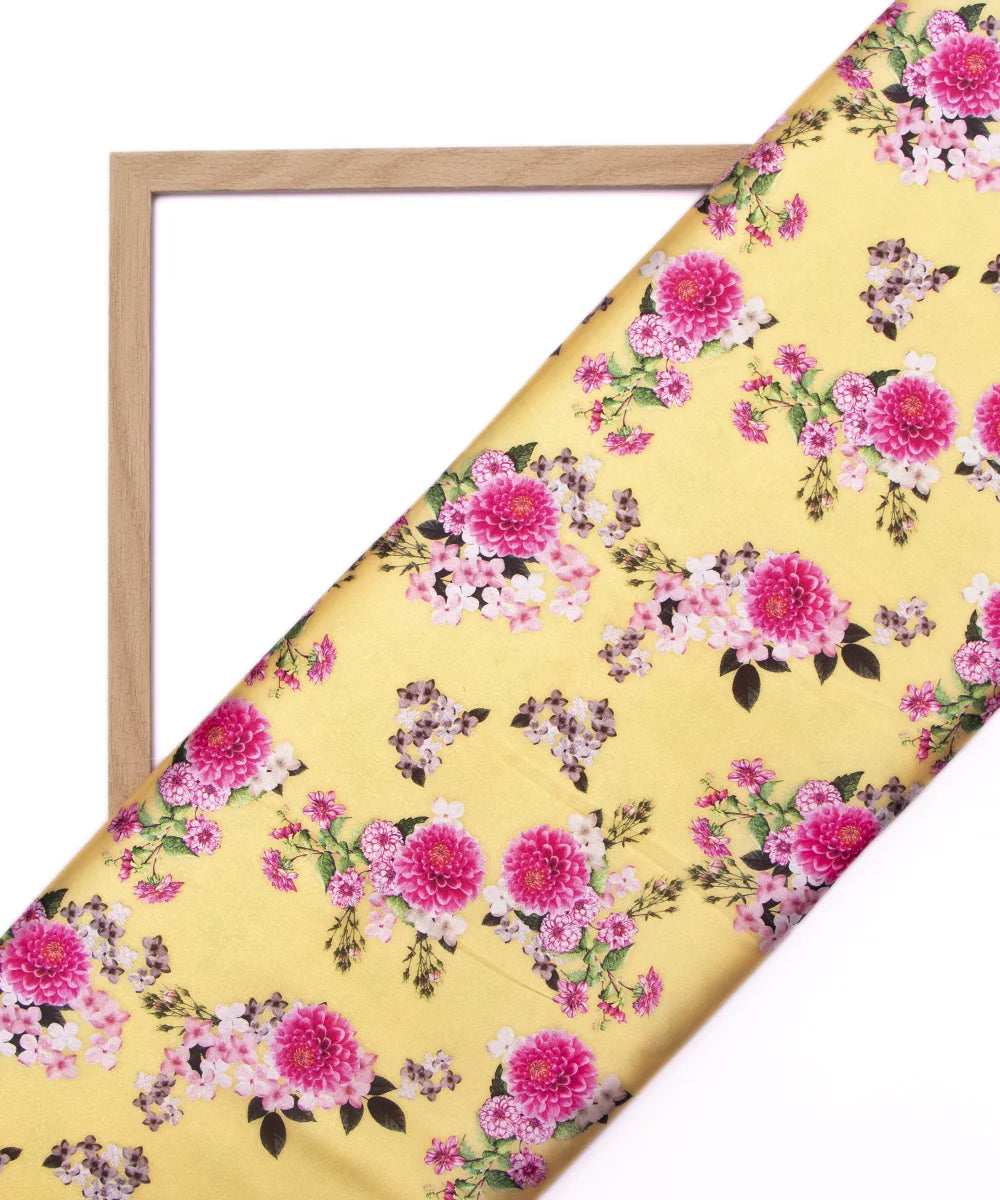 Buy Yellow Floral Digital Printed Japan Satin Cloth Online – Fabric Bazaar