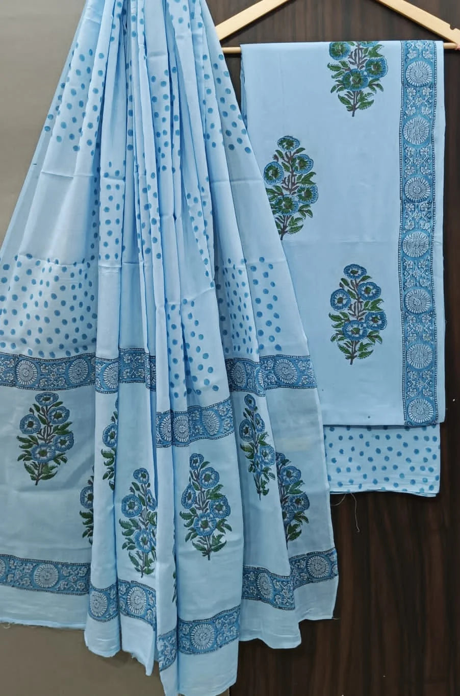 Handblock Cotton Material With Cotton Dupatta Set Blue – Fabric Bazaar