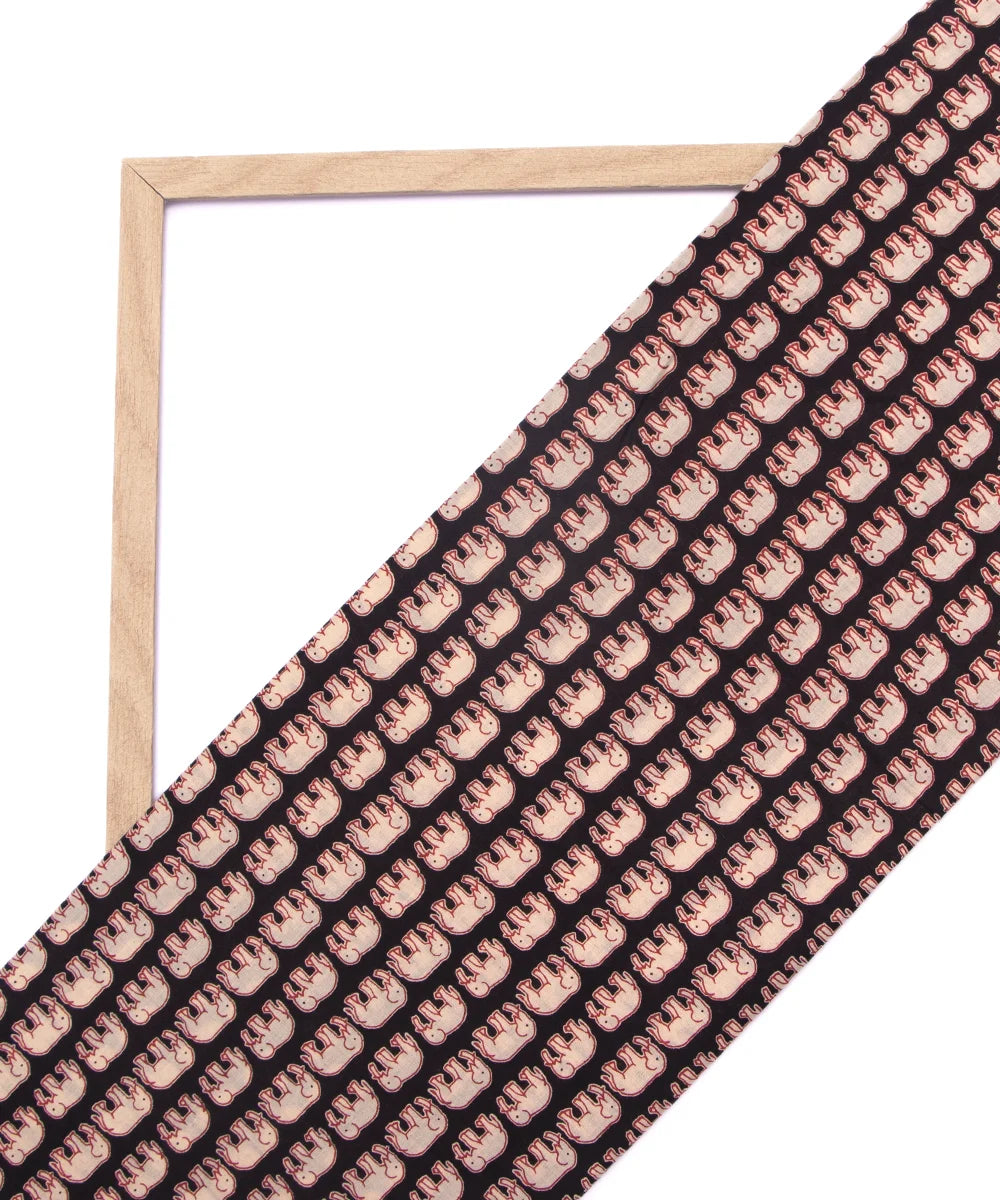 Jaipuri Black Elephant Baby Print Pure Cotton Fabric Online – Fabric Bazaar