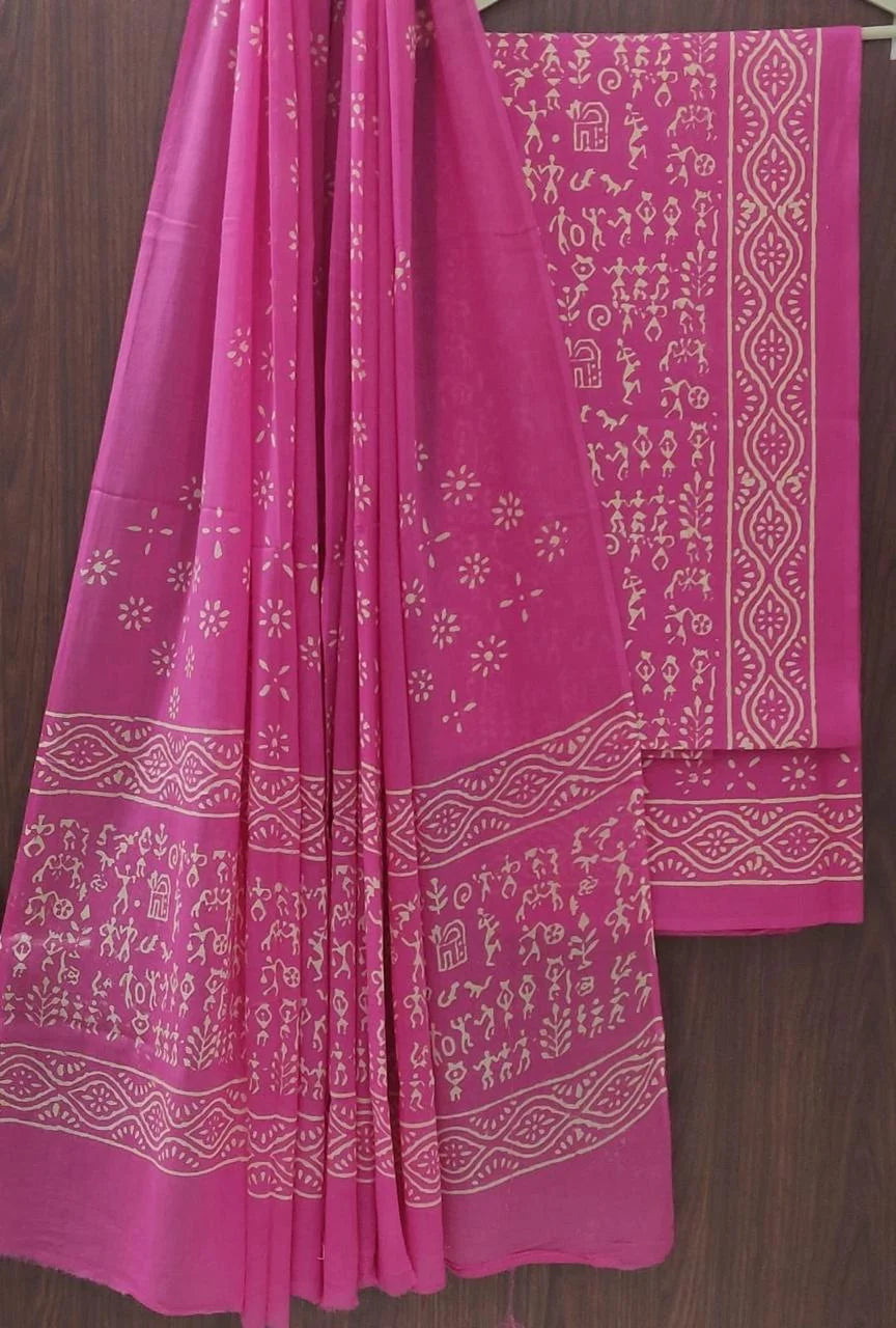 Pink Pure Cotton Suit With Cotton Dupatta Set For Ladies – Fabric Bazaar